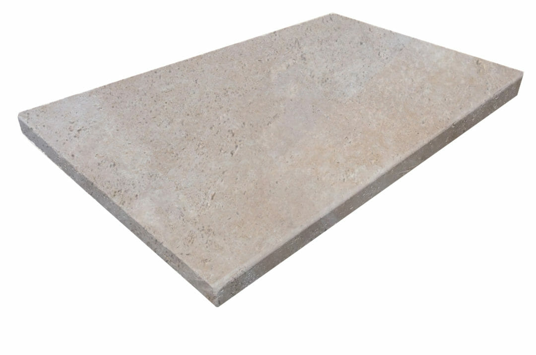Ivory Travertine Pool Coping Tumbled Edge - Travertine Tiles Outlet